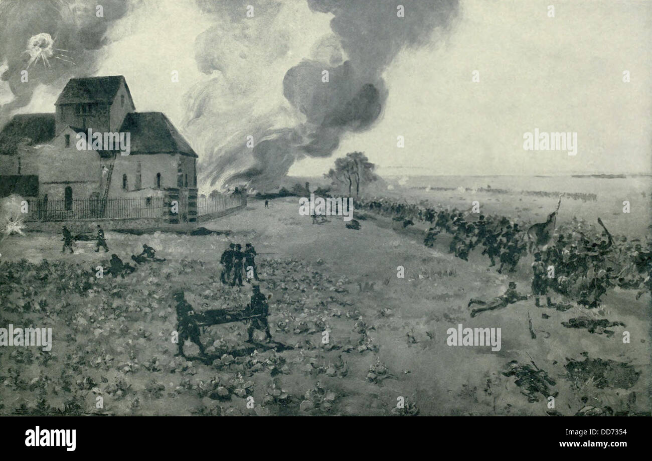 World War 1. French and German troops fight on the height above ...