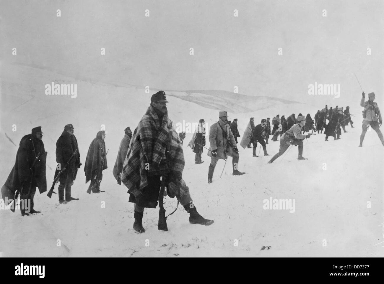 World War 1. Austrian troops advancing in the Carpathians Mountains in ...