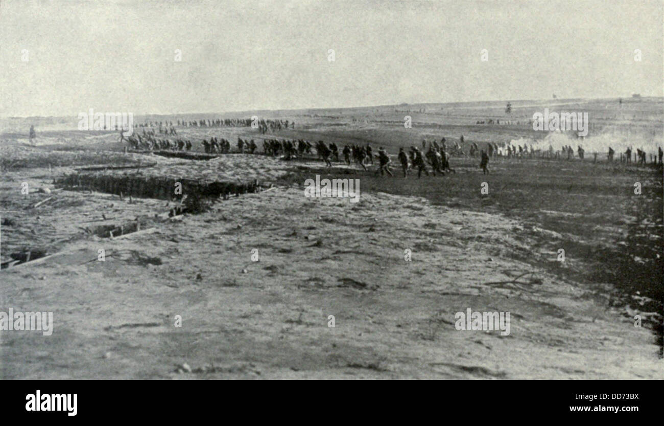 Russian WW1 soldiers deserting first line trenches in July 1917. A ...