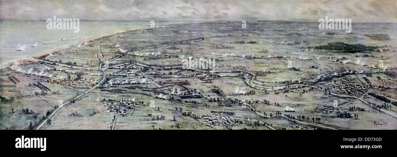 Panorama of the World War 1 Battle of Ypres. Oct. 25, 1914. The Germans ...