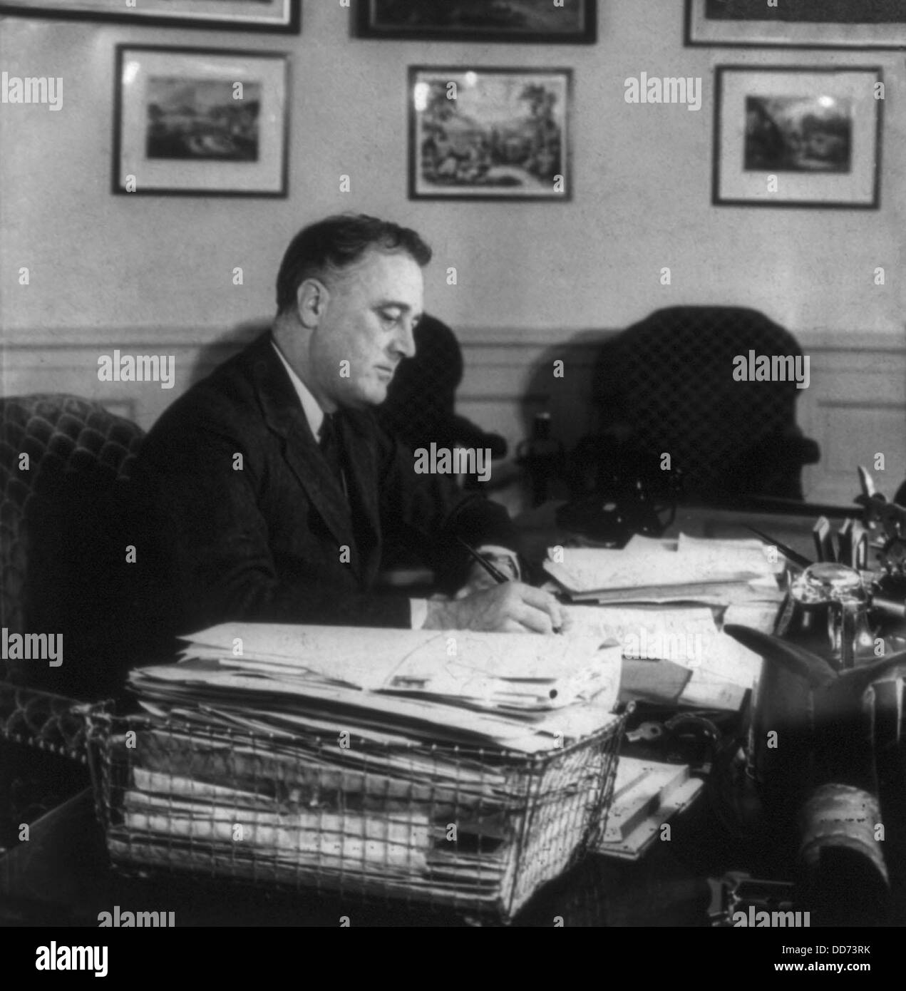 Franklin Roosevelt, at work during his first term in office. Ca. 1933 ...