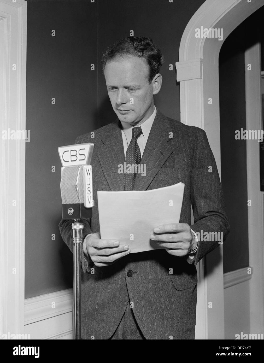 Charles Lindbergh speaking into a CBS microphone. Ca. 1940. Lindbergh ...