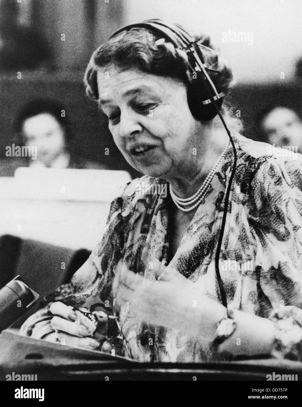 Eleanor Roosevelt attending a United Nations session in 1946. She was ...