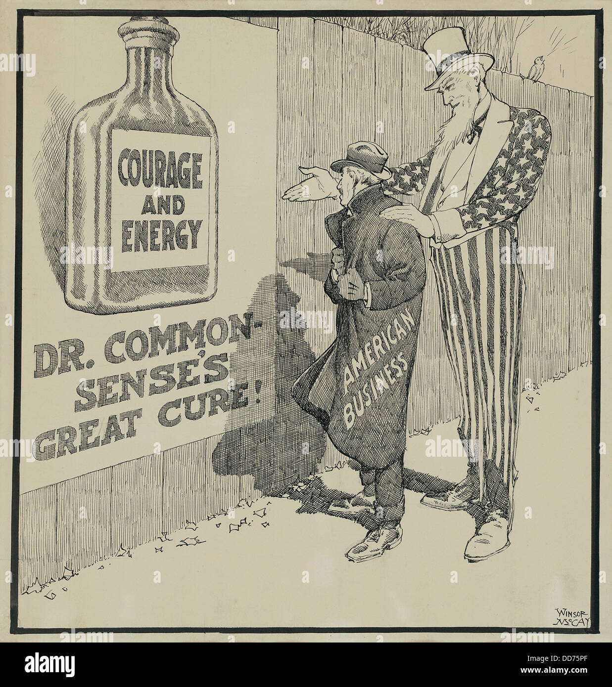 'Dr. Common-sense's great cure,' Depression era cartoon. 'Courage and ...