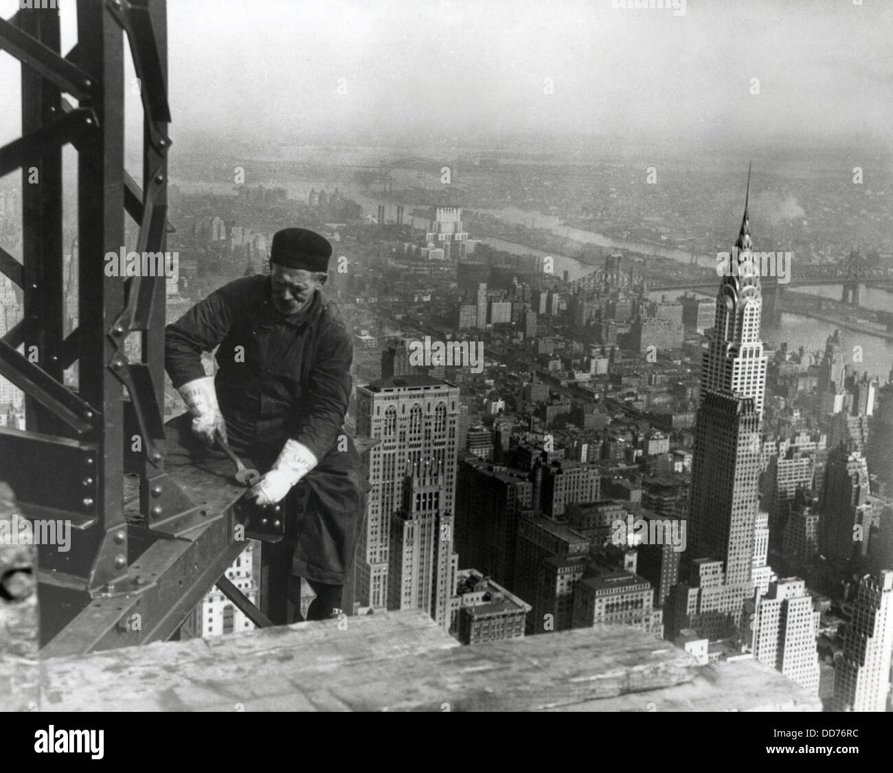 Middle aged iron worker at the Empire State Building construction Stock ...