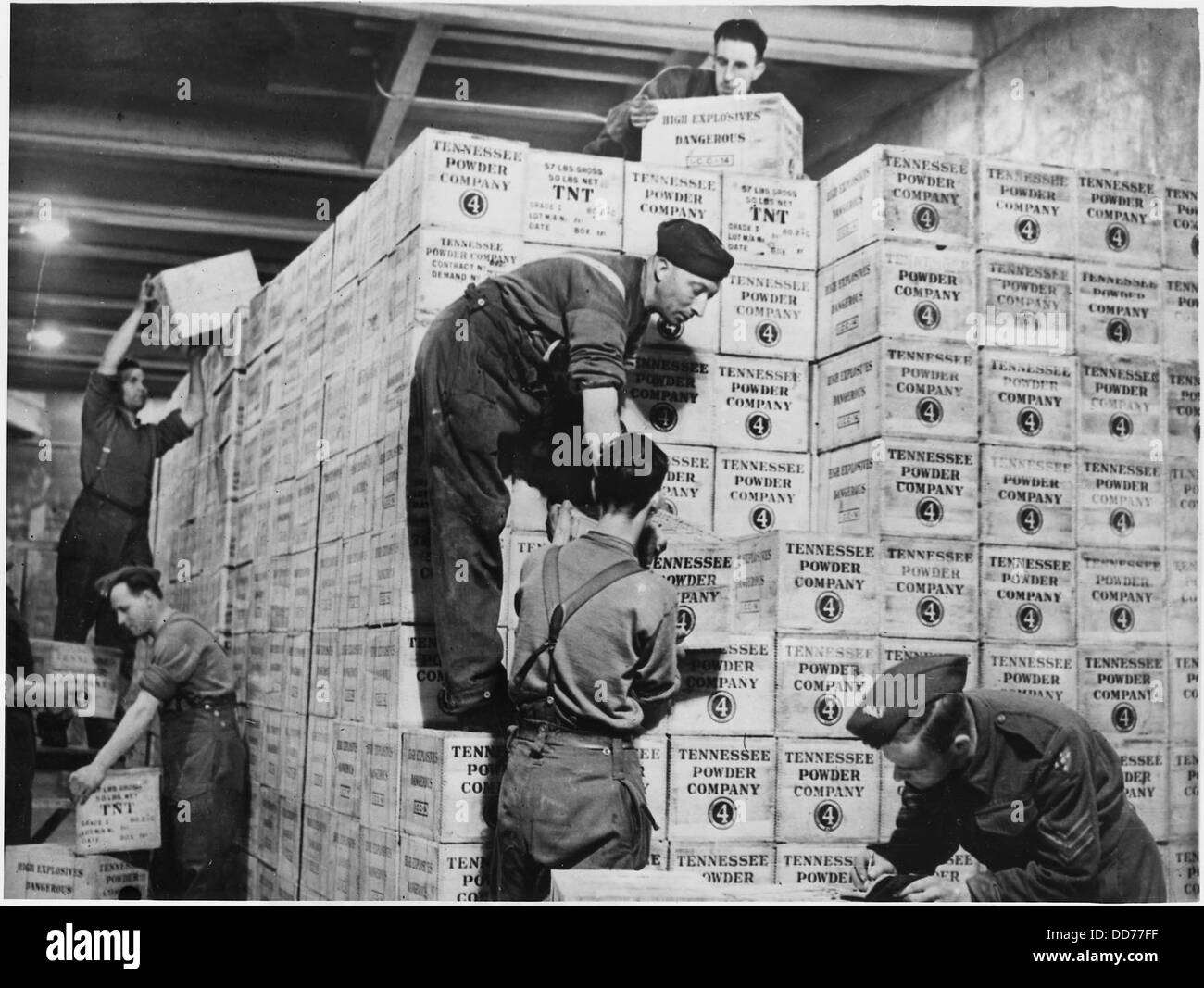 TNT gunpowder cases stacked in a tunnel 100 feet underground, part of ...
