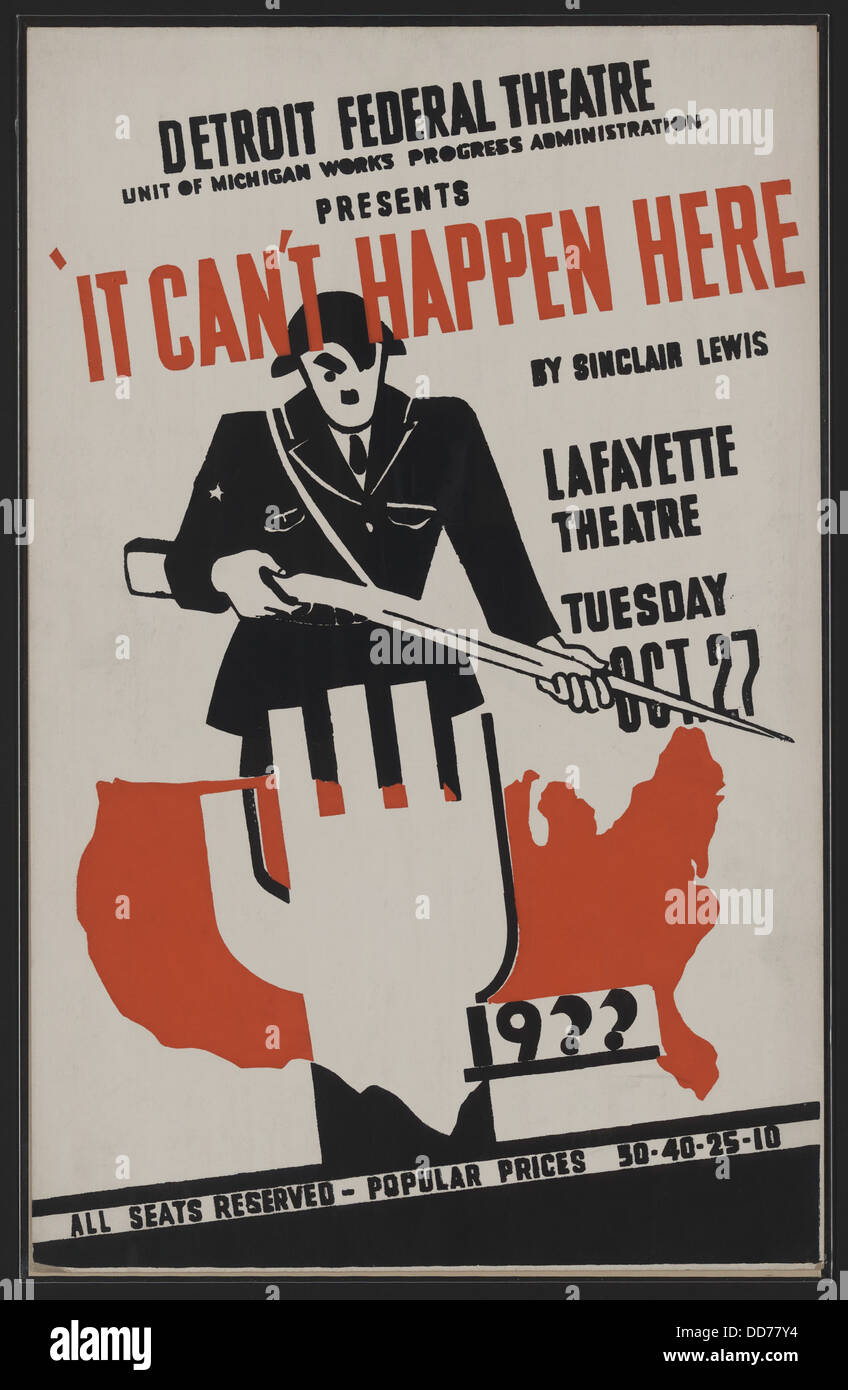Poster for WPA Federal Theater Project, 'It Can't Happen Here'. Based ...