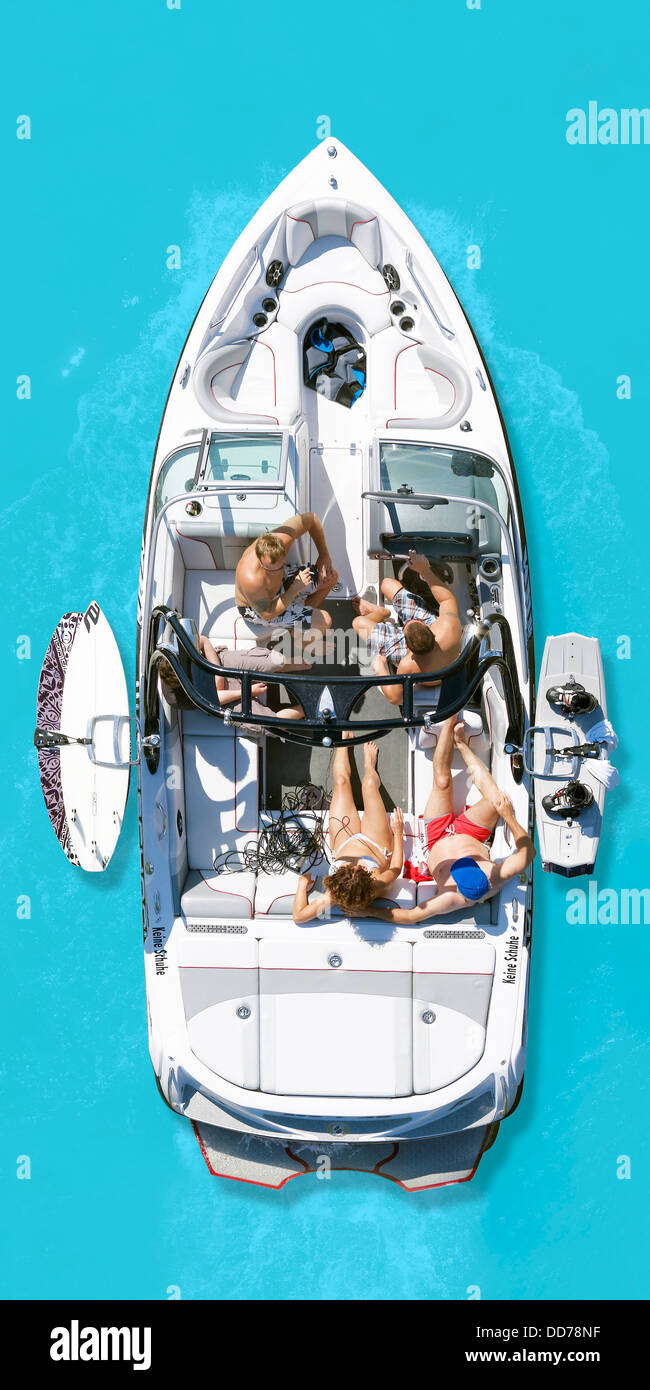 Germany, Young people on motorboat with wakeboards Stock Photo - Alamy