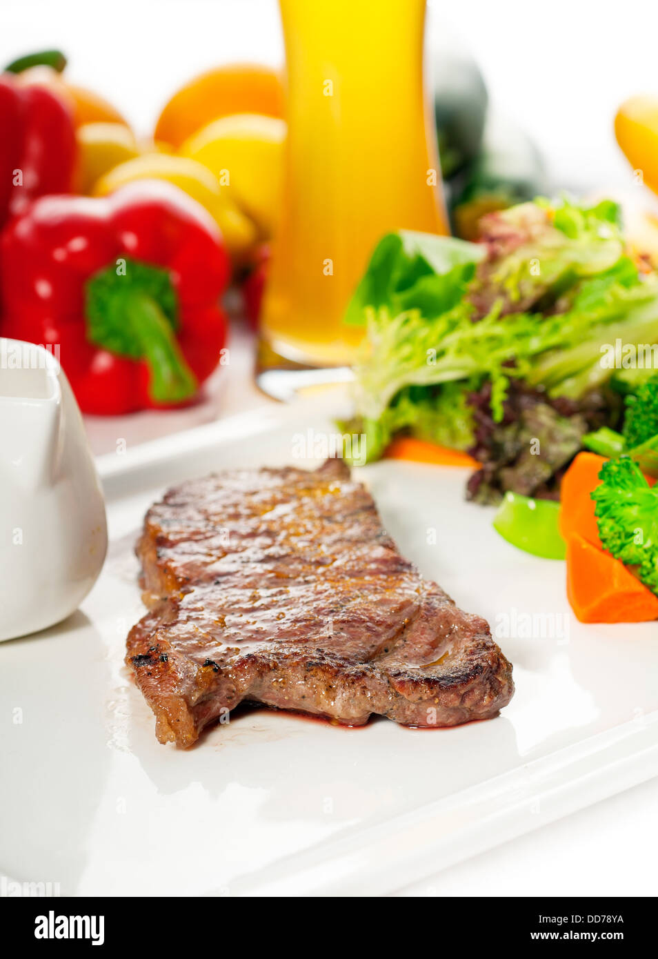 juicy BBQ grilled rib eye ,ribeye steak and vegetables Stock Photo - Alamy