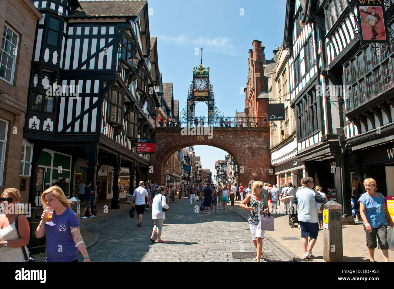 East Gate, City Walls, over Foregate Street, Chester, Cheshire, UK ...