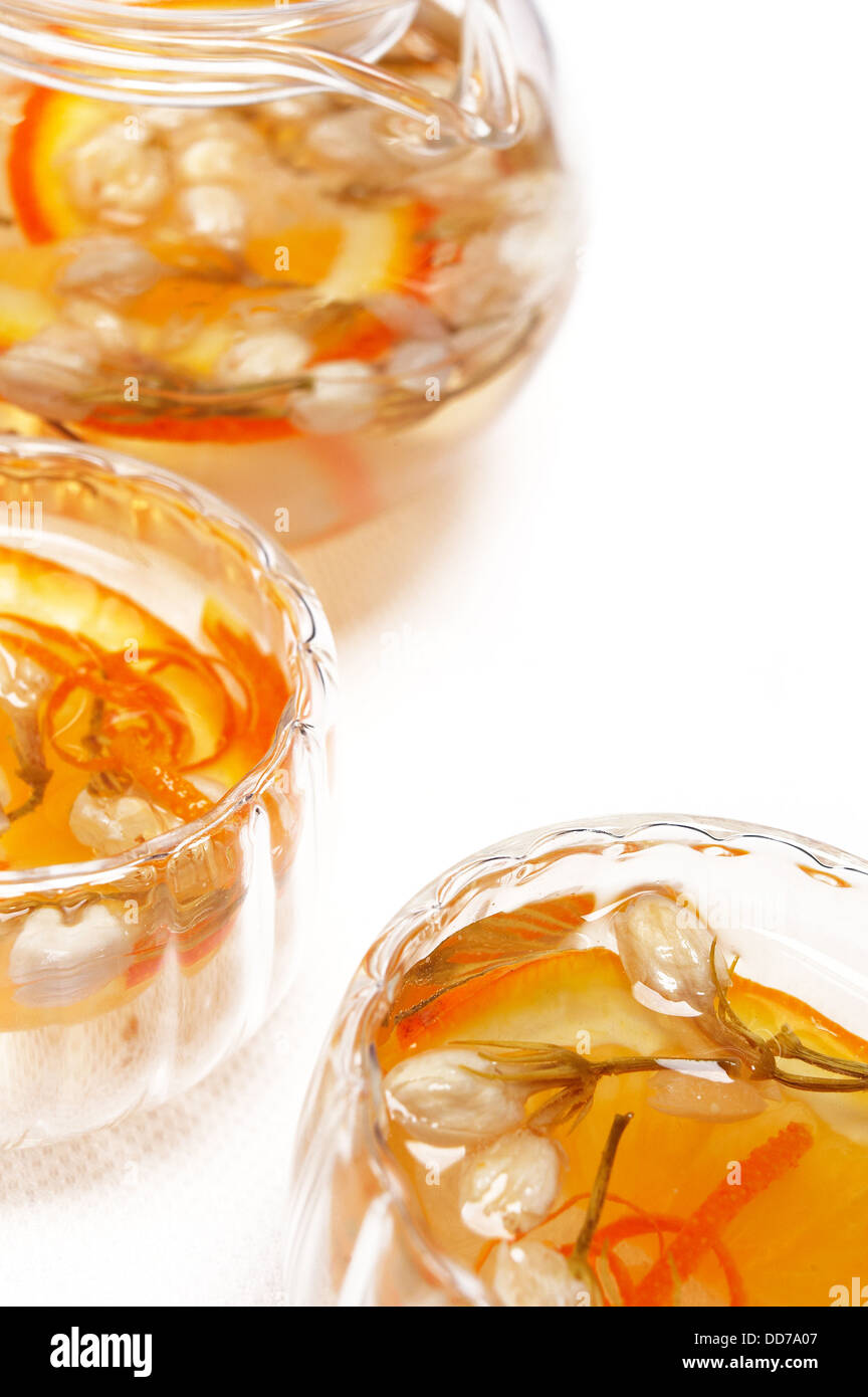 floral tea set over white Stock Photo - Alamy