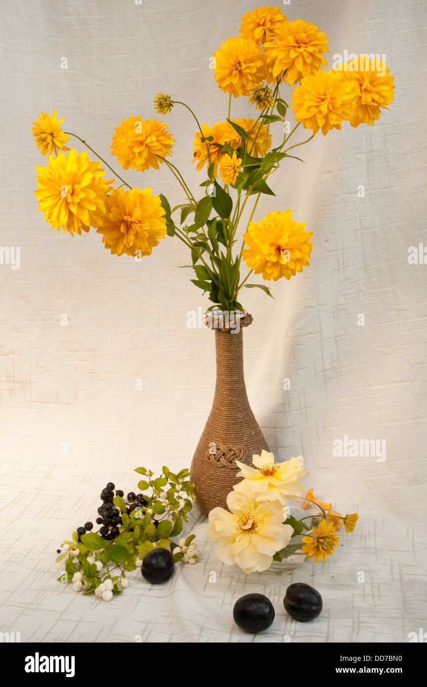 still life with yellow flowers Stock Photo - Alamy