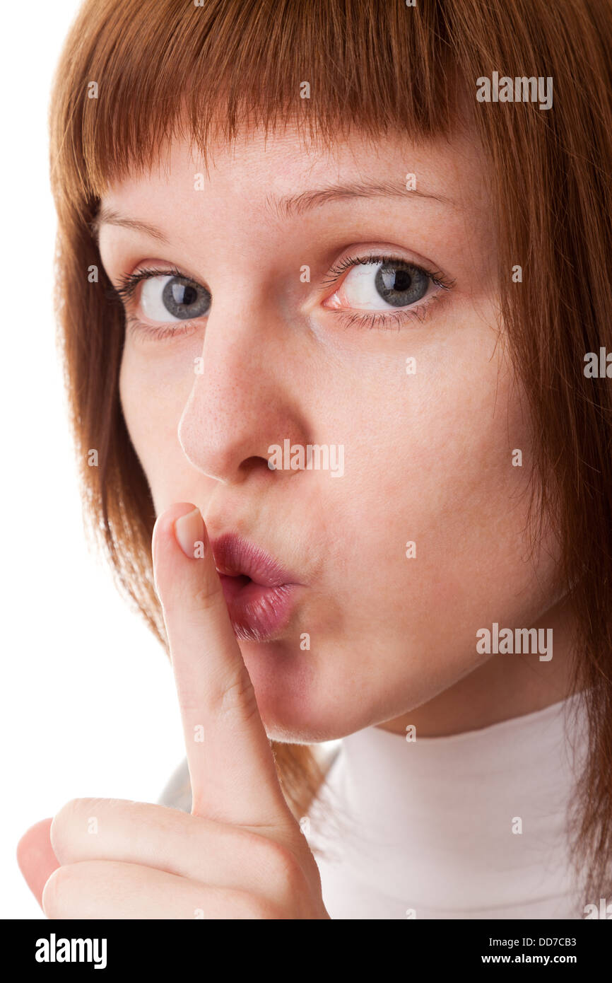 Women touching finger to lips hi-res stock photography and images - Alamy
