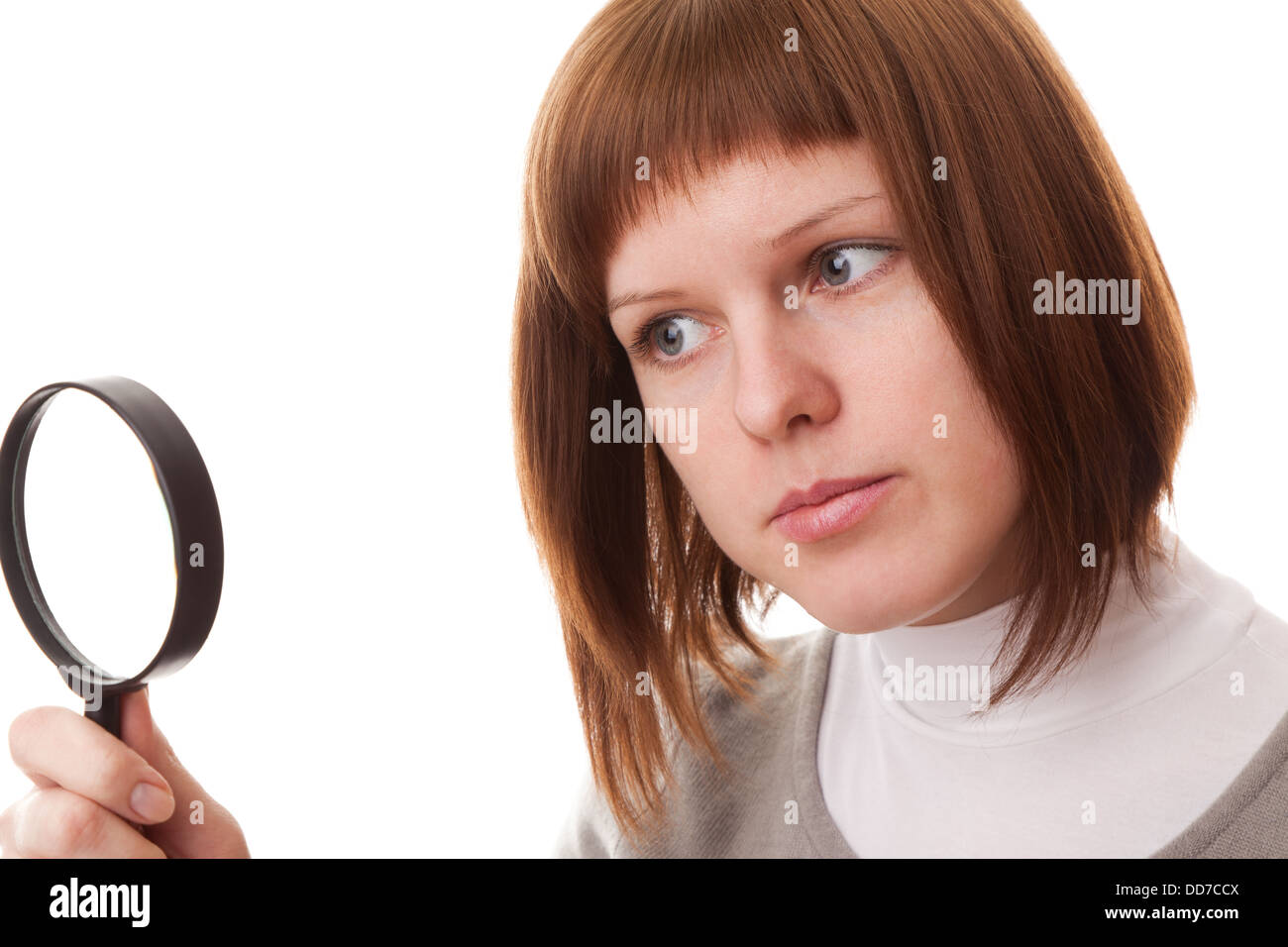 Women magnifying glass hi-res stock photography and images - Alamy