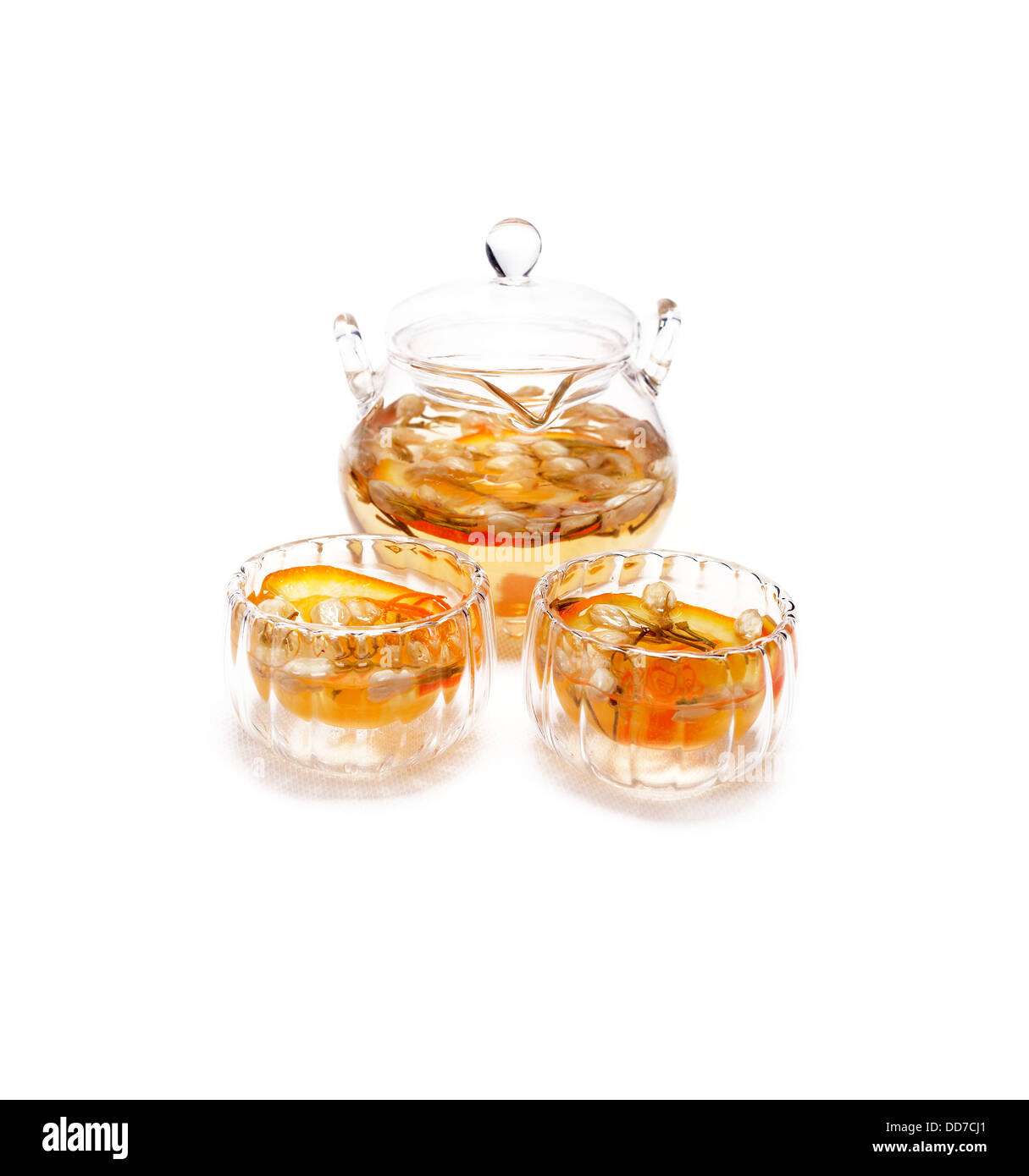 floral tea set over white Stock Photo - Alamy