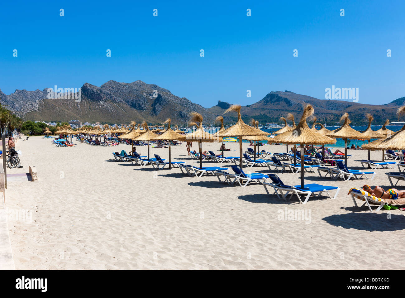 Spain, People at beach of Port de Pollenca Stock Photo - Alamy