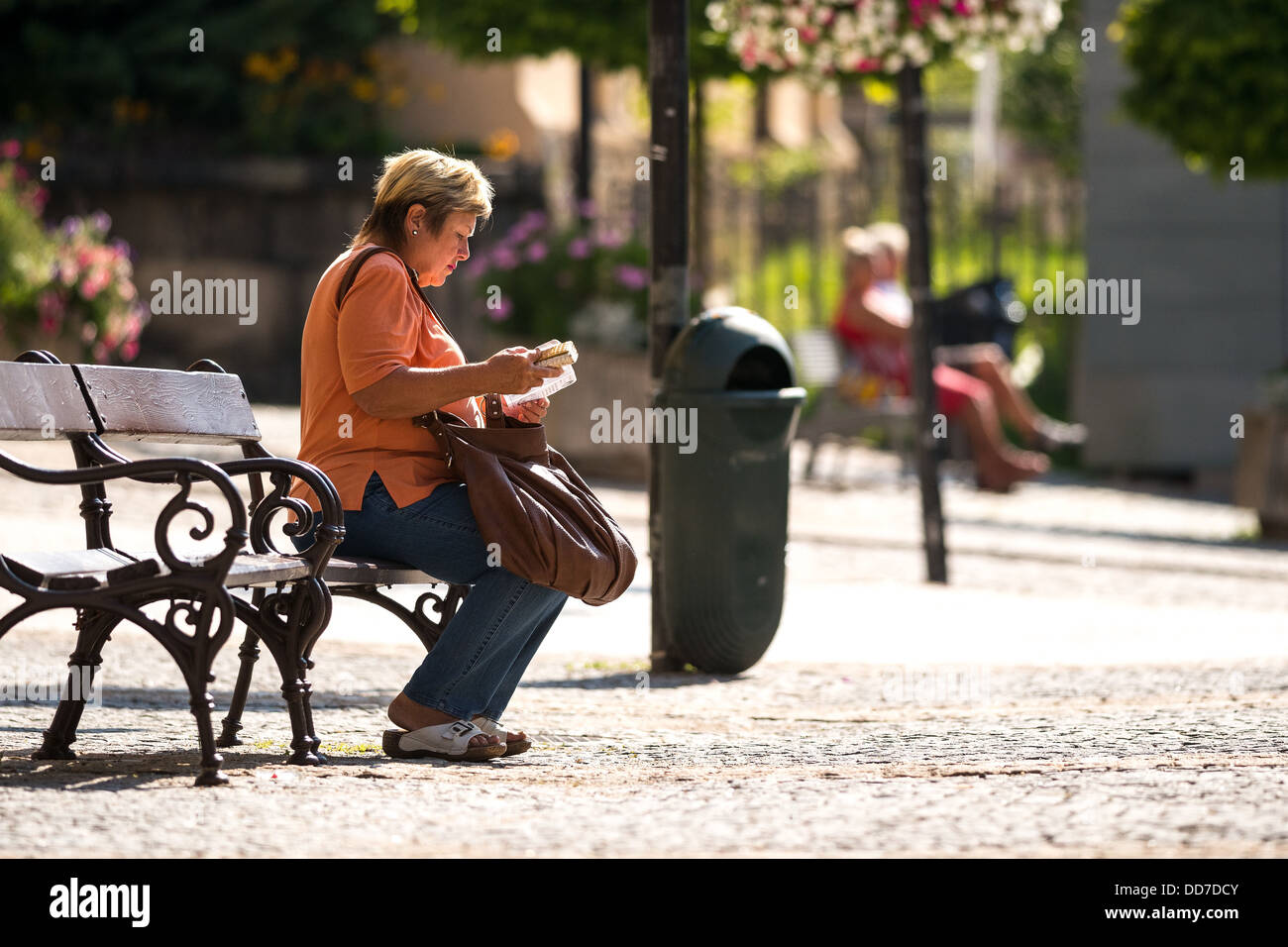 woman, female, relax, afternoon, bench Stock Photo - Alamy