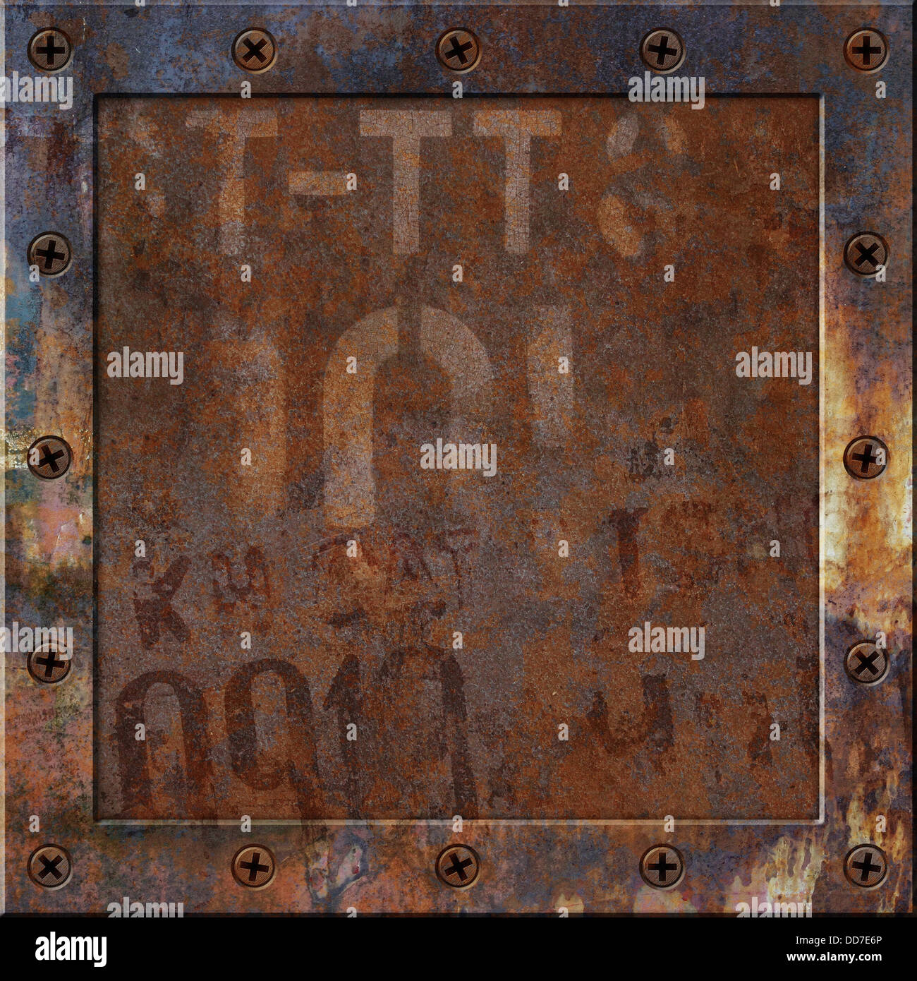 An Old Rusty Metal Background with a Border of Screws Stock Photo - Alamy