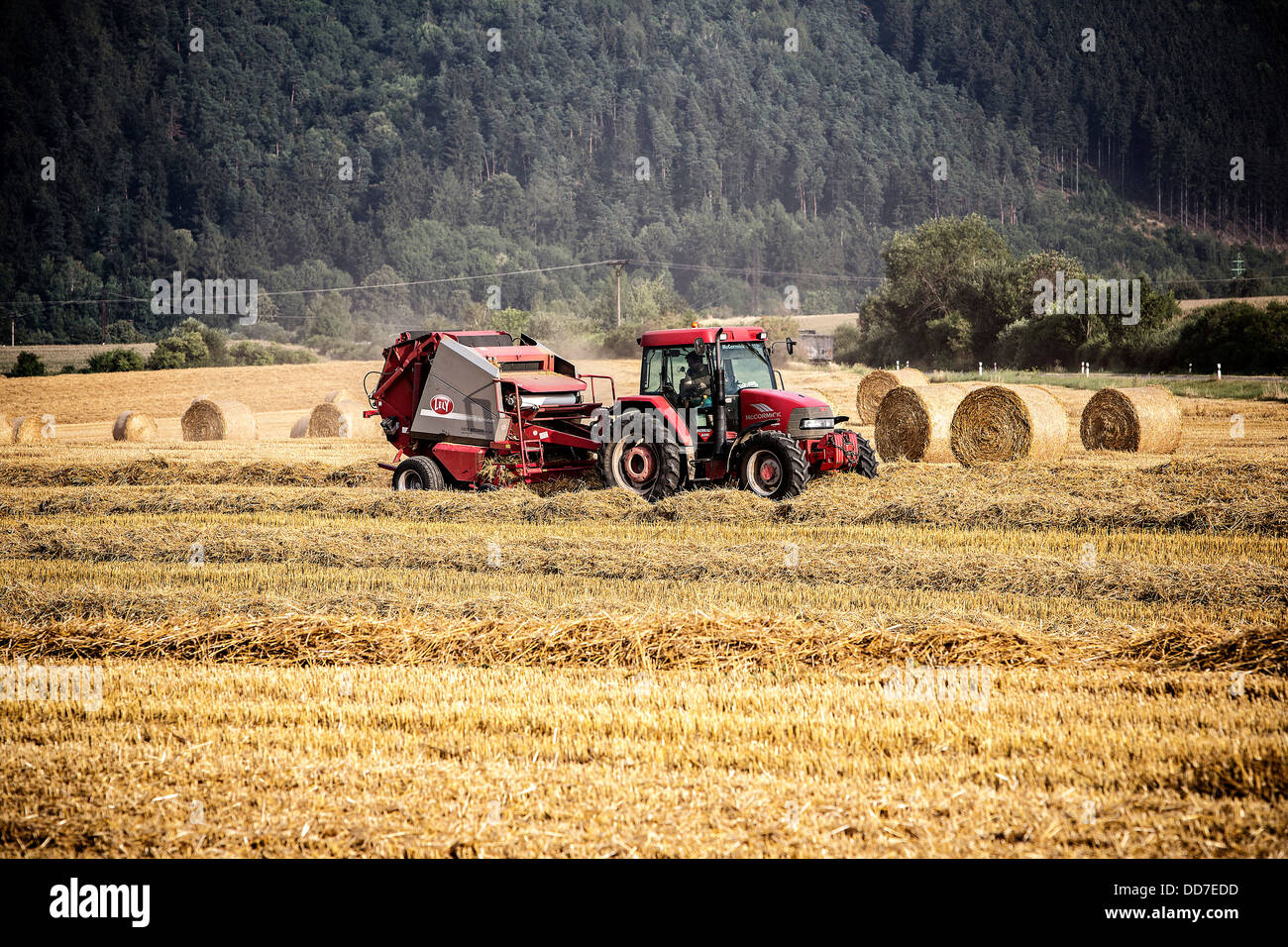 Harvest, harvesting, straw bales, field, tractor Stock Photo - Alamy