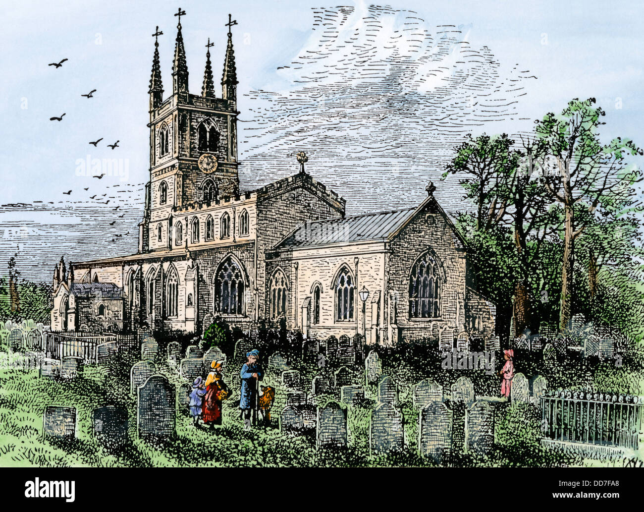 St Mary's Parish Church and graveyard, Lutterworth, England, 1800s ...