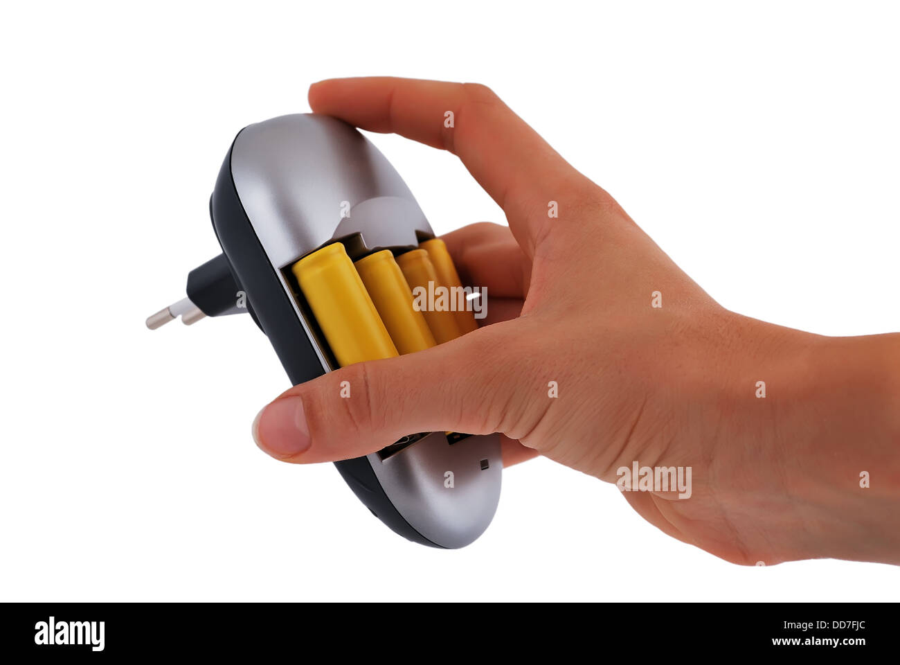 Charger and Batteries in hand Stock Photo - Alamy