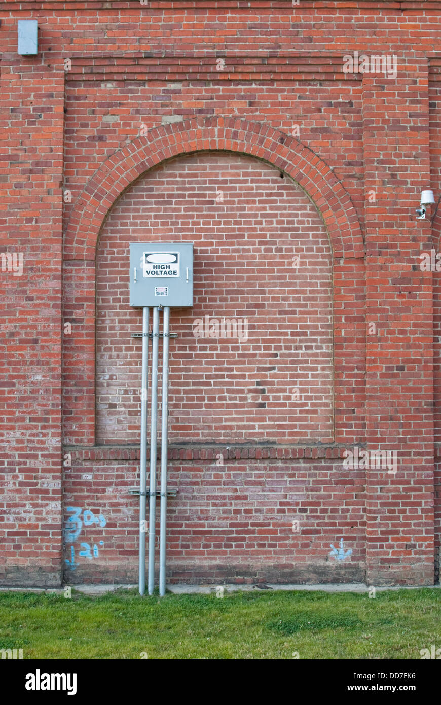 Red brick wall of an old electric utility building in Spokane ...