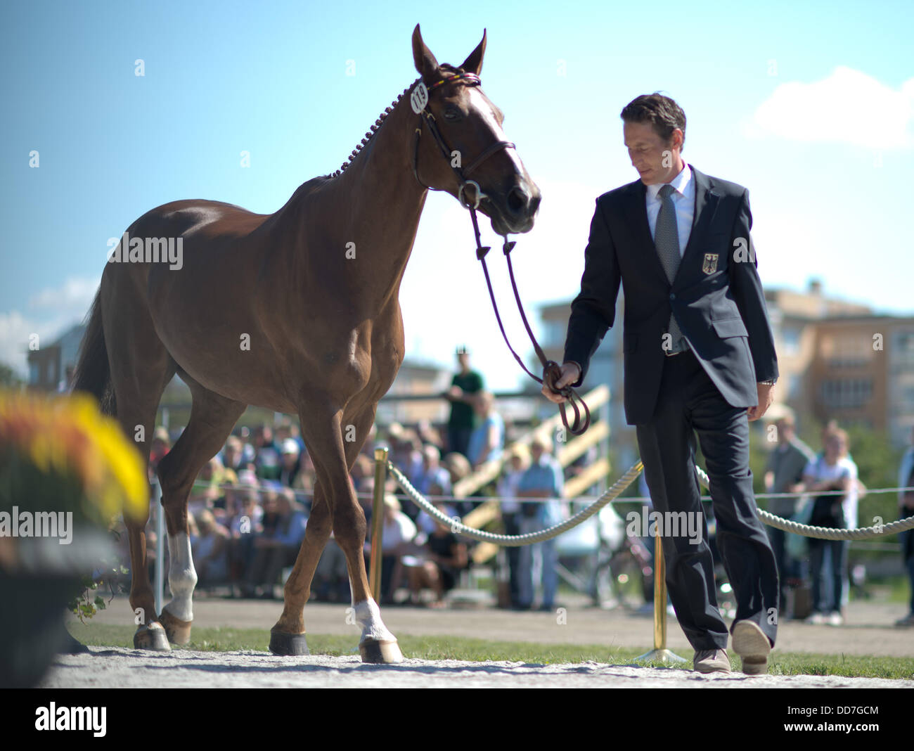 Malmo, Sweden. 28th Aug, 2013. German eventer Dirk Schrade presents his ...