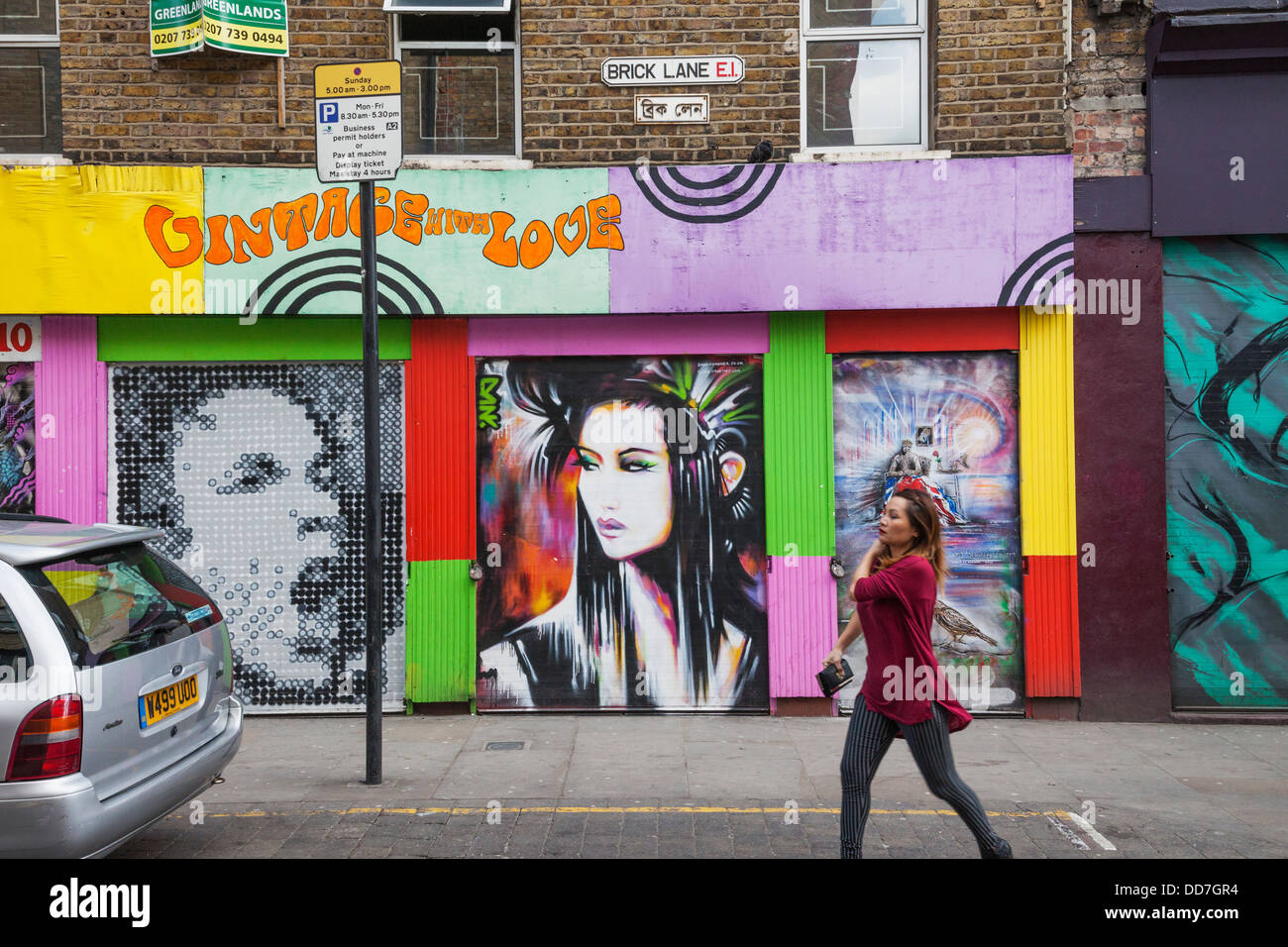 England, London, Shoreditch, Brick Lane, Wall Mural Stock Photo - Alamy