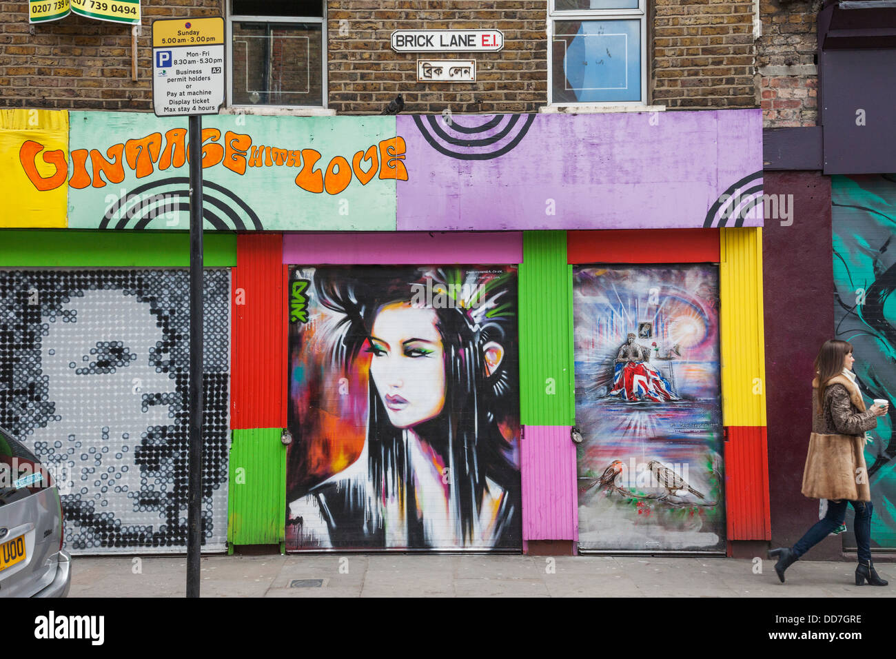 England, London, Shoreditch, Brick Lane, Wall Mural Stock Photo - Alamy