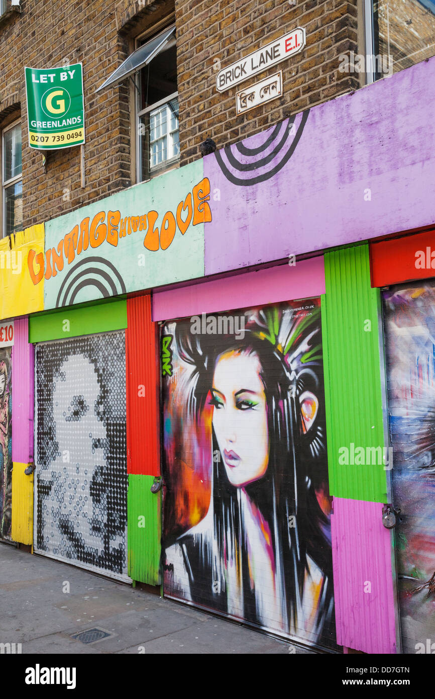England, London, Shoreditch, Brick Lane, Wall Mural Stock Photo - Alamy