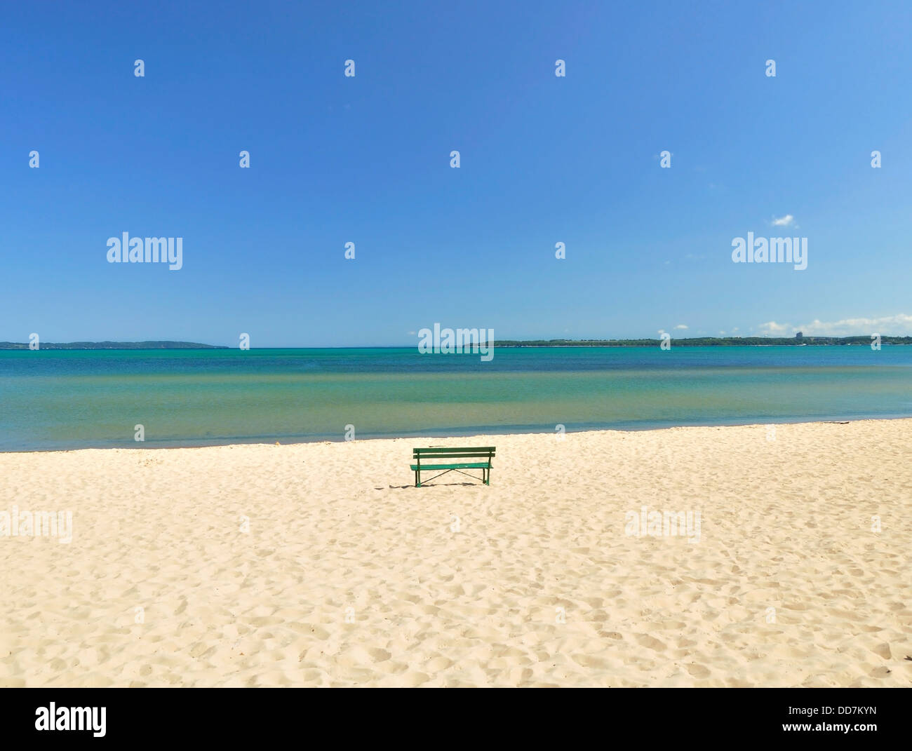 lake Michigan beach with bench Stock Photo - Alamy