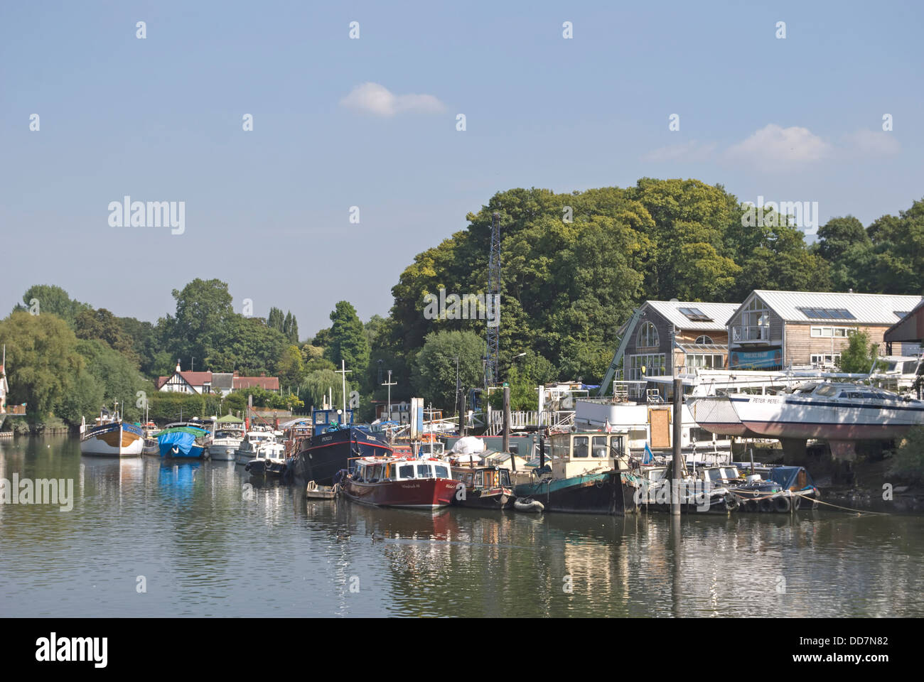 the boatyard of eel pie island on the river thames at twickenham ...