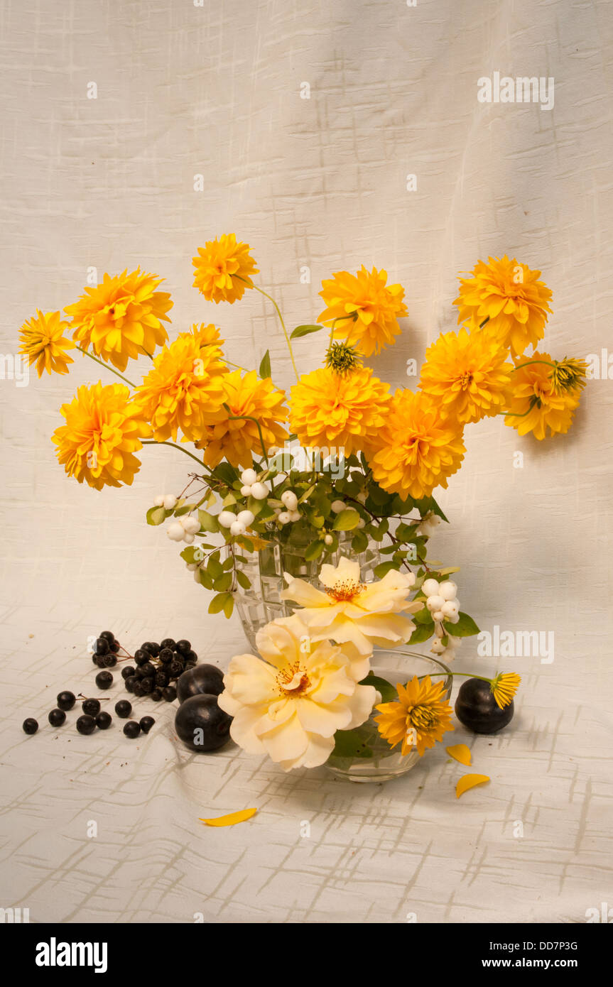 still life with yellow flowers Stock Photo - Alamy