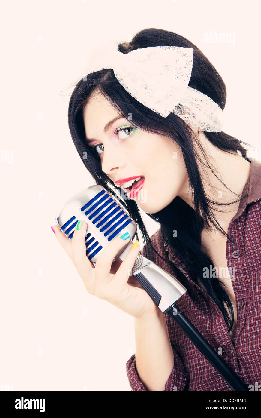 woman performer singing karaoke Stock Photo - Alamy
