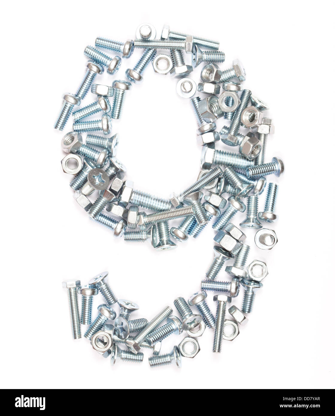 number 9 from nuts and bolts on white Stock Photo - Alamy