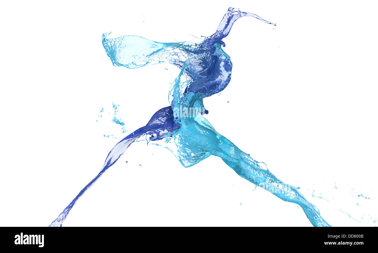 different blue liquids splashing on white background Stock Photo - Alamy