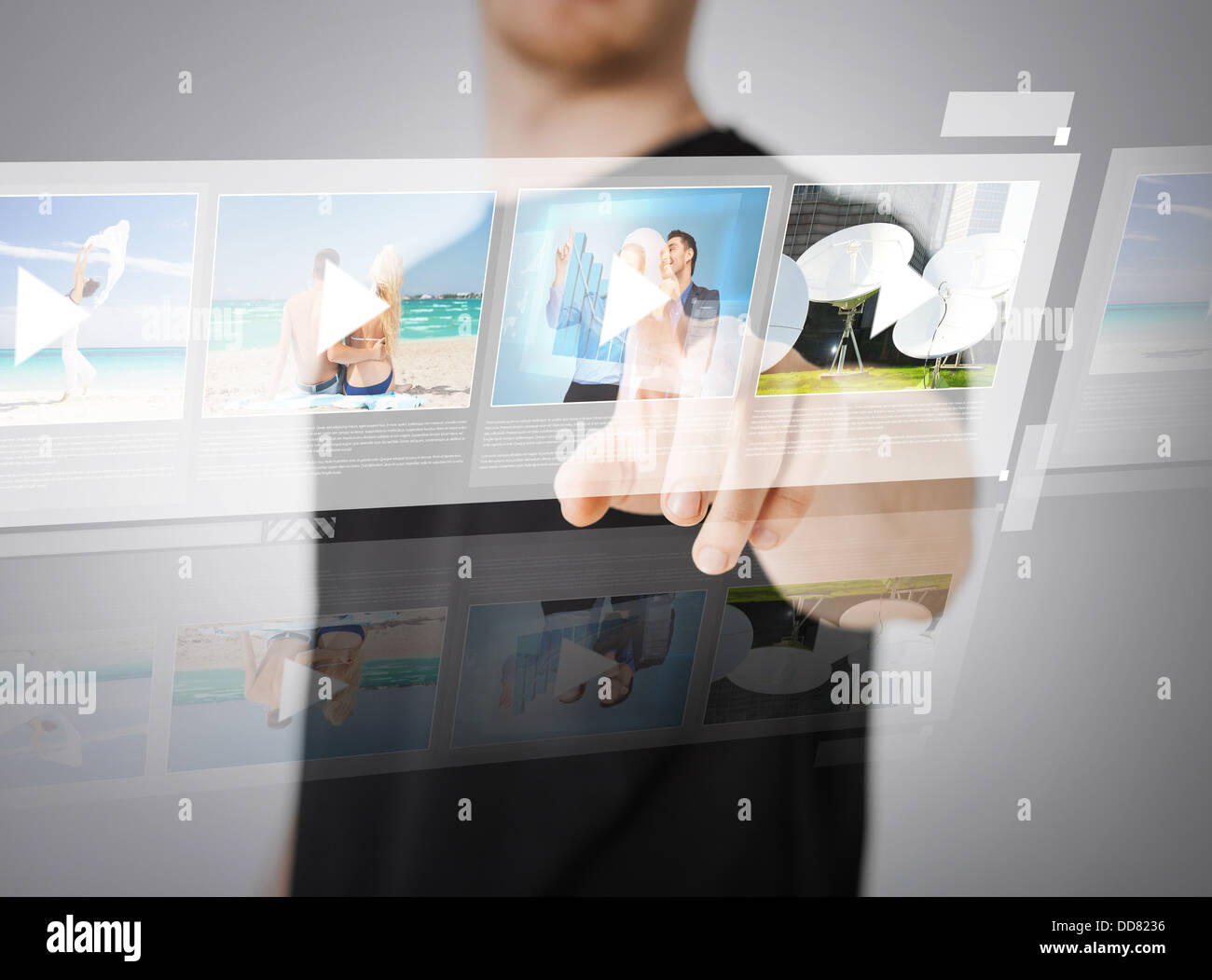 man pressing button on virtual screen Stock Photo - Alamy