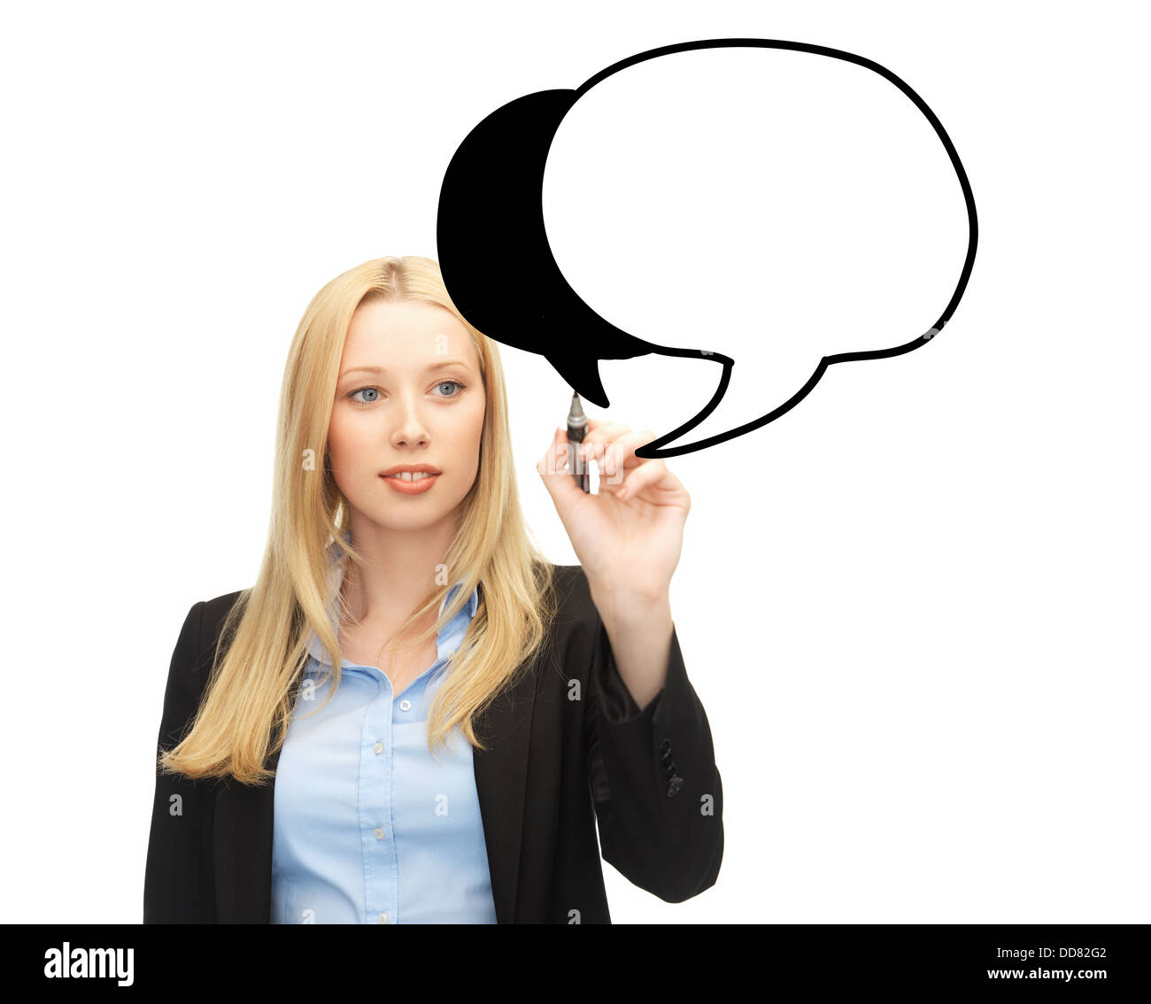 businesswoman drawing blank text bubble Stock Photo - Alamy