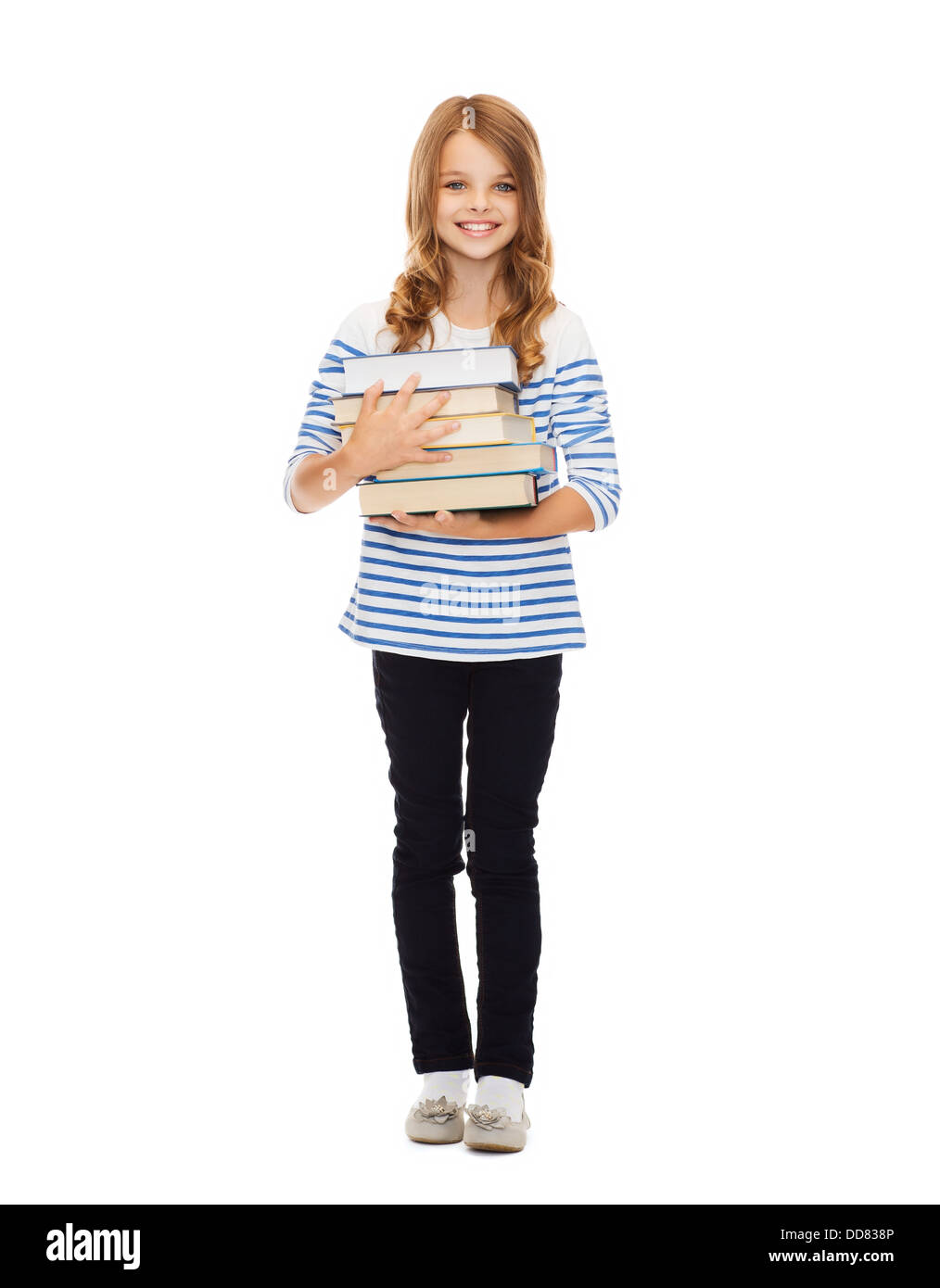 little student girl with many books Stock Photo - Alamy