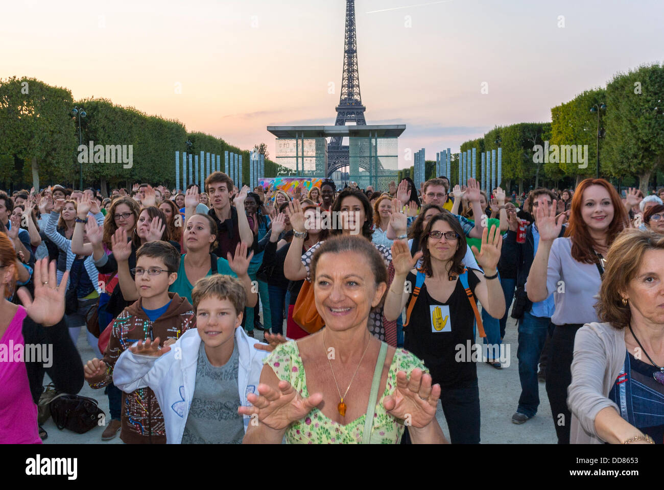 Paris, France, Large Crowd of French People Dancing Outdoors Near ...
