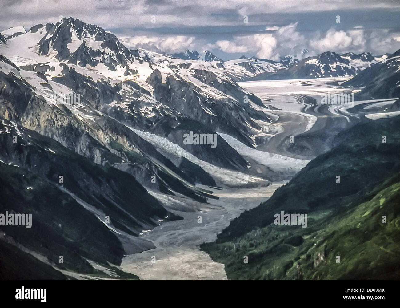 July 10, 2000 - Alaska, US - In this aerial view frozen rivers of ice ...