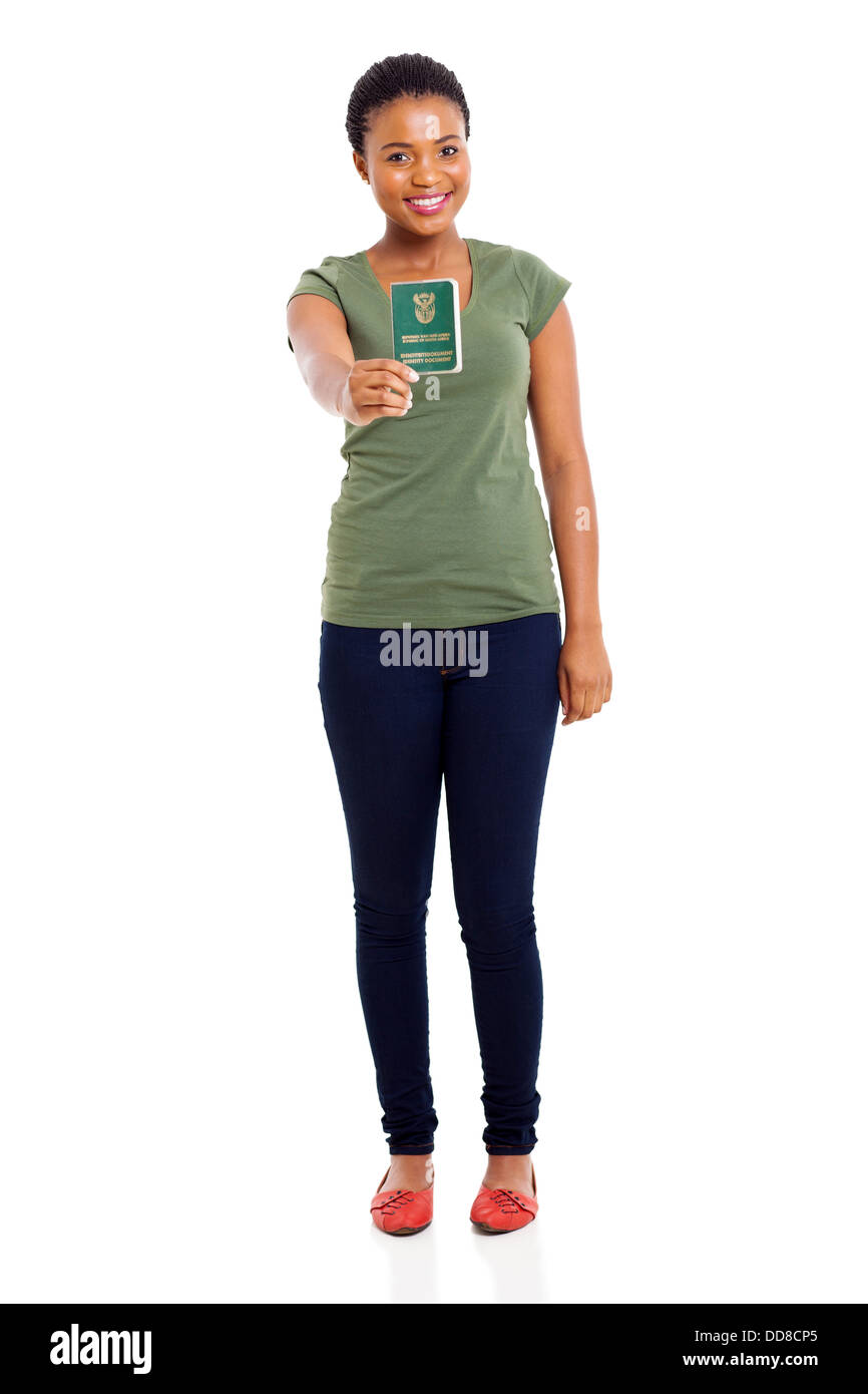 beautiful south African woman holding ID book isolated on white Stock ...