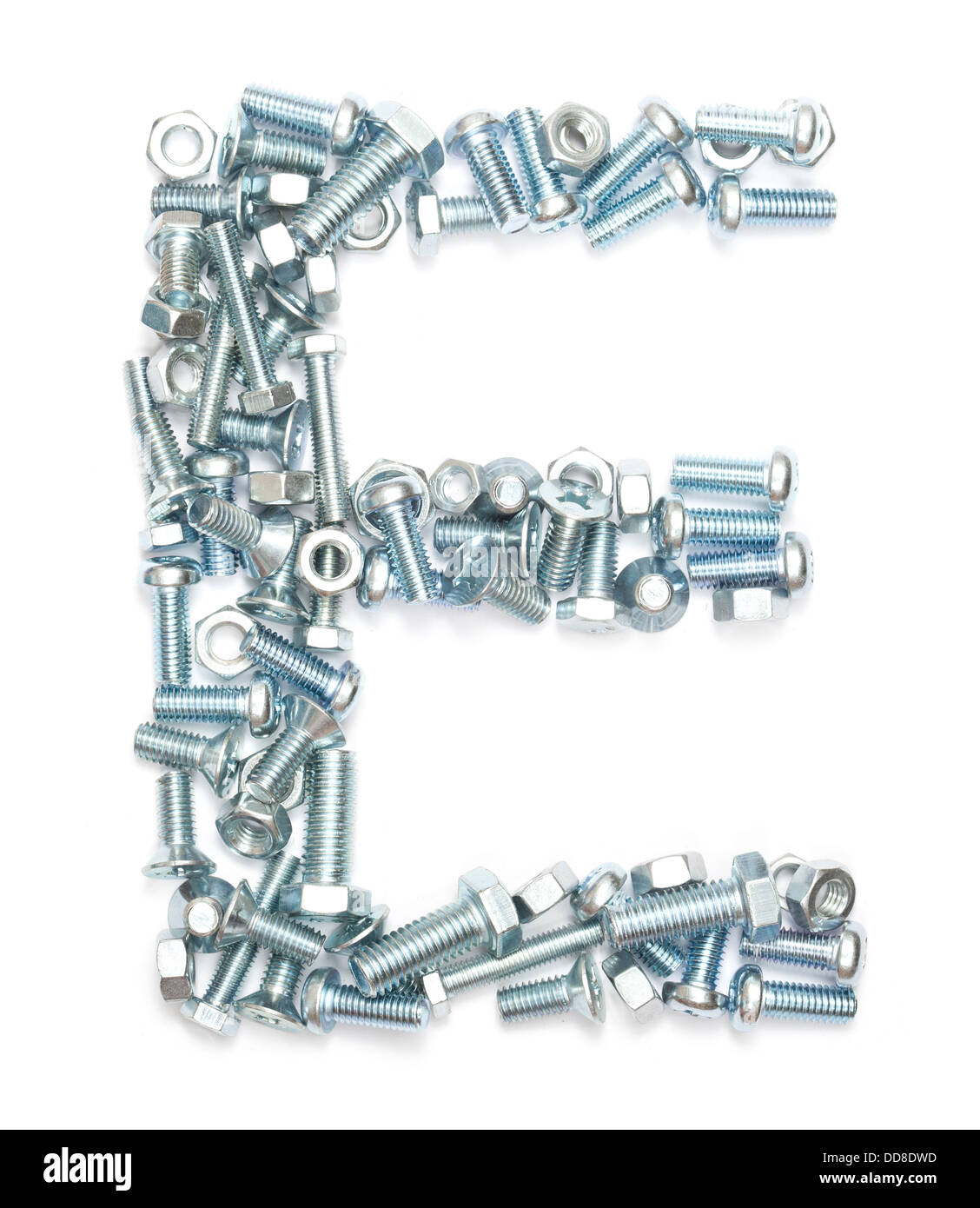 Letter E made of screws on white background Stock Photo - Alamy