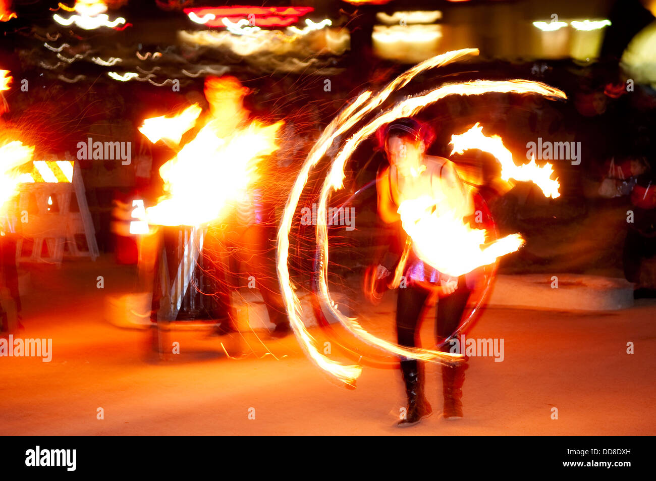 Seattle, WA. Fire spinner performing Stock Photo - Alamy