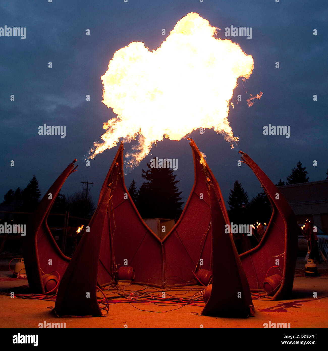 Seattle, WA. Metal fire sculpture at night Stock Photo - Alamy