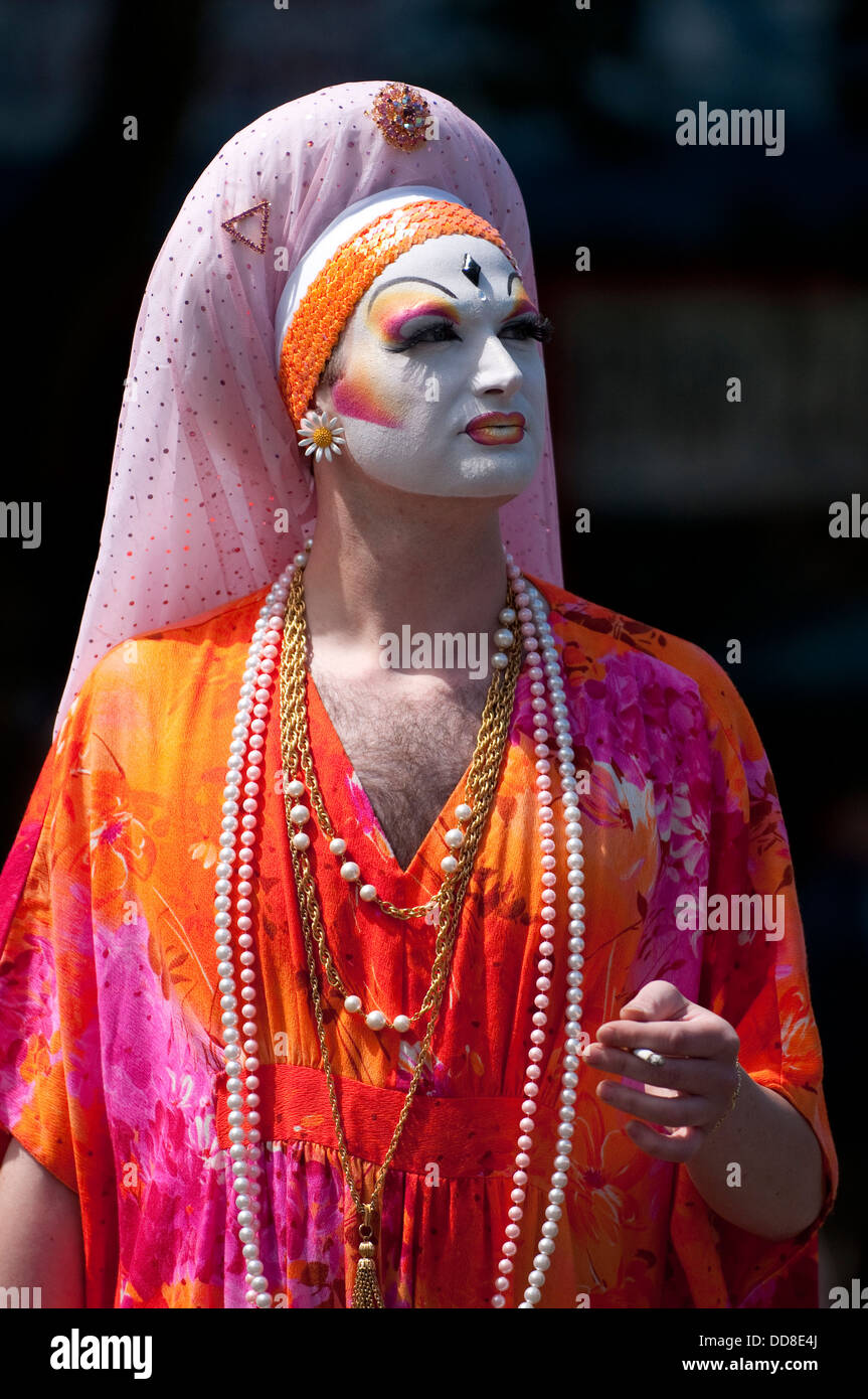 Man in drag walking in Seattle's Fremont Solstice Parade Stock Photo ...