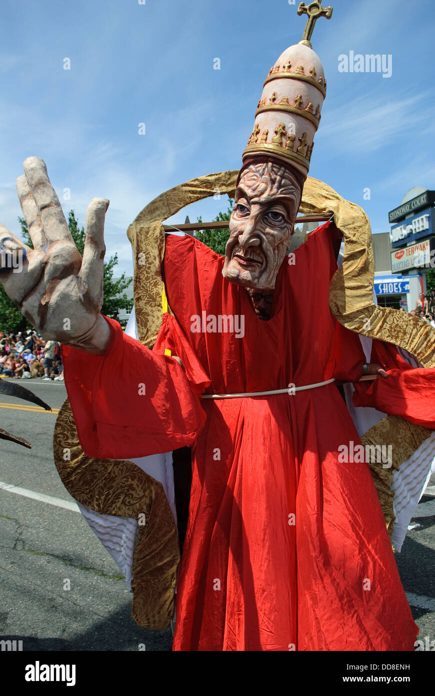 Man in scary bishop or cardinal costume in Seattle's Fremont Solstice ...