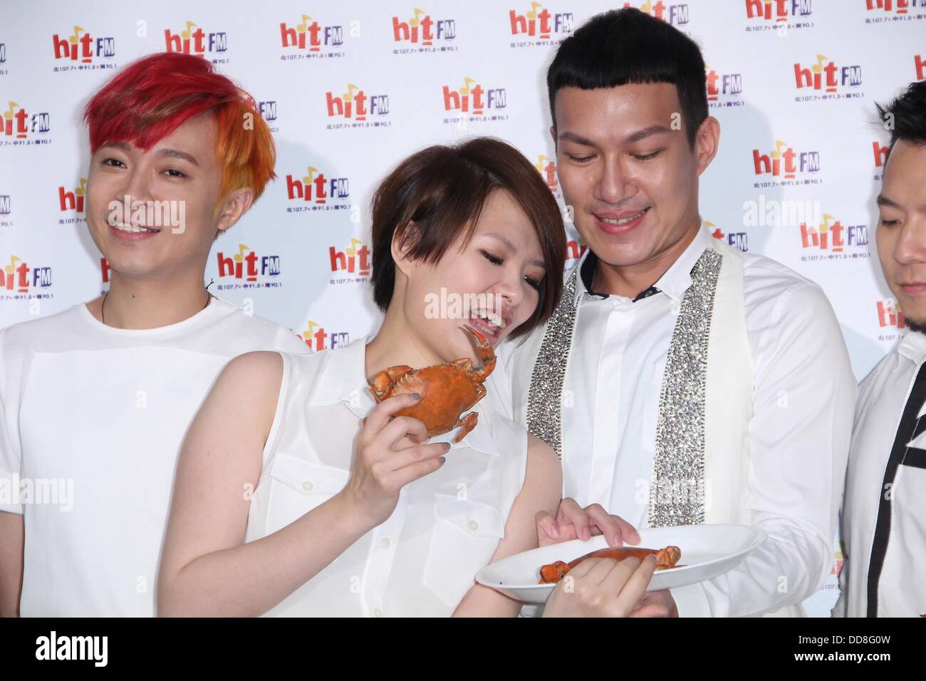 Taipei, China. 27th Aug, 2013. Taiwan pop group Sodagreen promote their ...