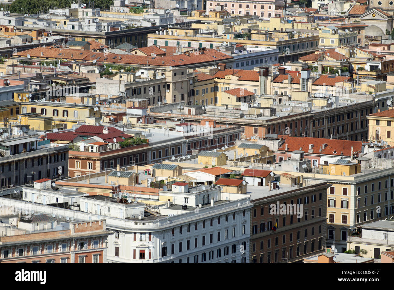Aerial view of many houses close to each other with very large ...