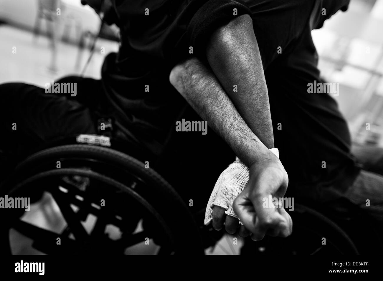 Colombian disabled athletes work out during a wheelchair rugby training ...
